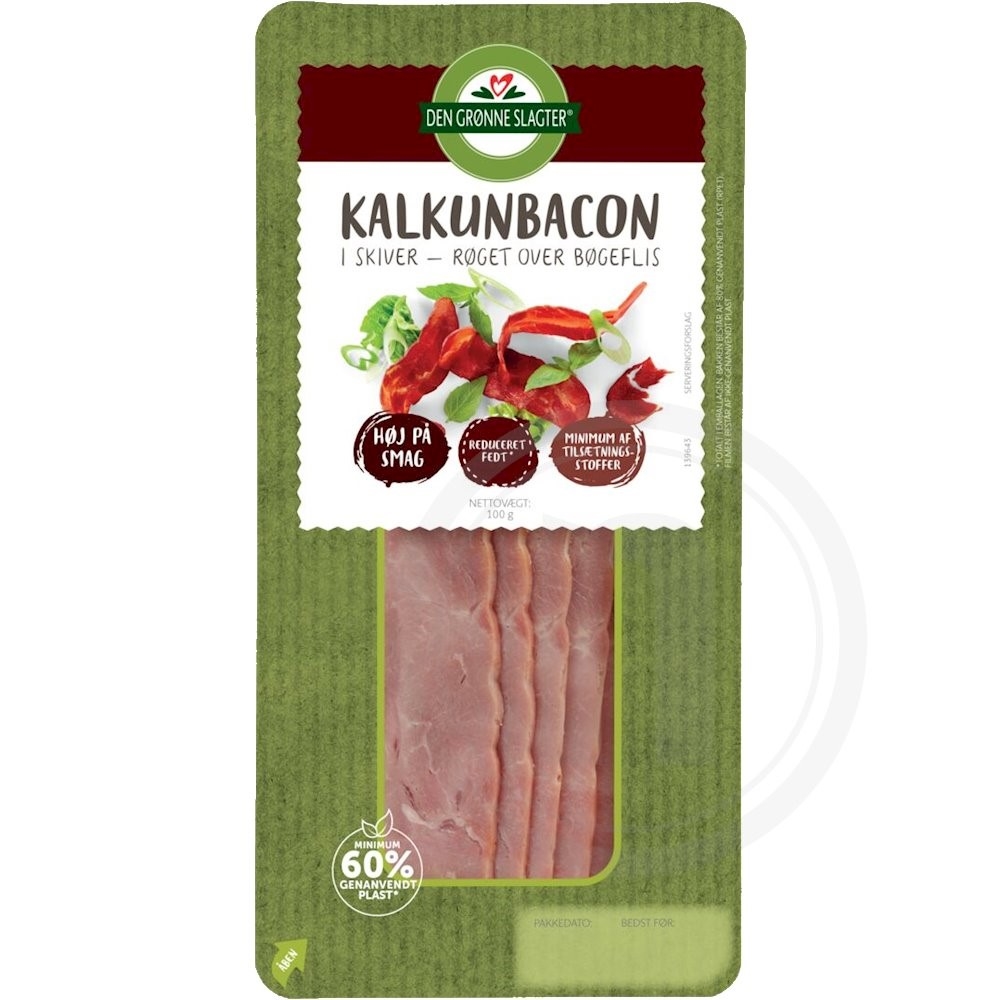 Kalkunbacon 6% (røget) fra Den Grønne Slagter – Leveret med nemlig.com